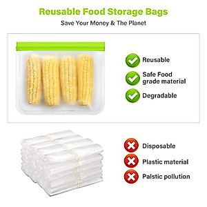 Reusable Food Storage Bags, 6 Pack BPA Free Reusable Freezer Bags, Reusable Sandwich Bags, Extra Thick Leakproof Food Grade Silicone Lunch Food Bags for Meat Veggies 6 Gallon Bags