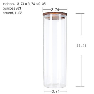 KKC HOME ACCENTS Tall Borosilicate Glass Spaghetti Storage Jar,Pasta Canister,Noodle Holder,Sealed Container with Wooden Lid,63 Fluid Ounces