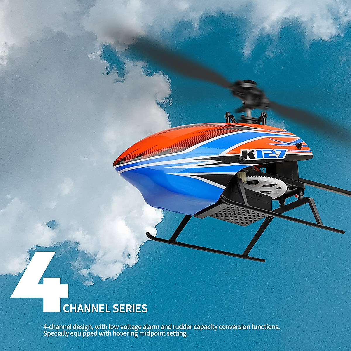 GoolRC RC Helicopter, WLtoys XK K127 Remote Control Helicopter, 4 Channel RC Aircraft with 6-Axis Gyro, Altitude Hold, One Key Take Off/Landing, Easy to Fly for Kids and Beginners, Include 3 Batteries