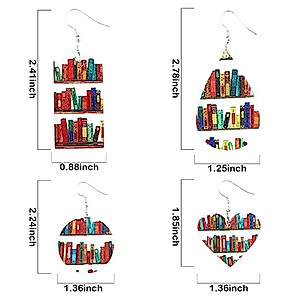 4 Pairs Bookcase Earrings for Women,Graduation Gift for Schoolmates Friends and Teacher,Teachers'Day Gift