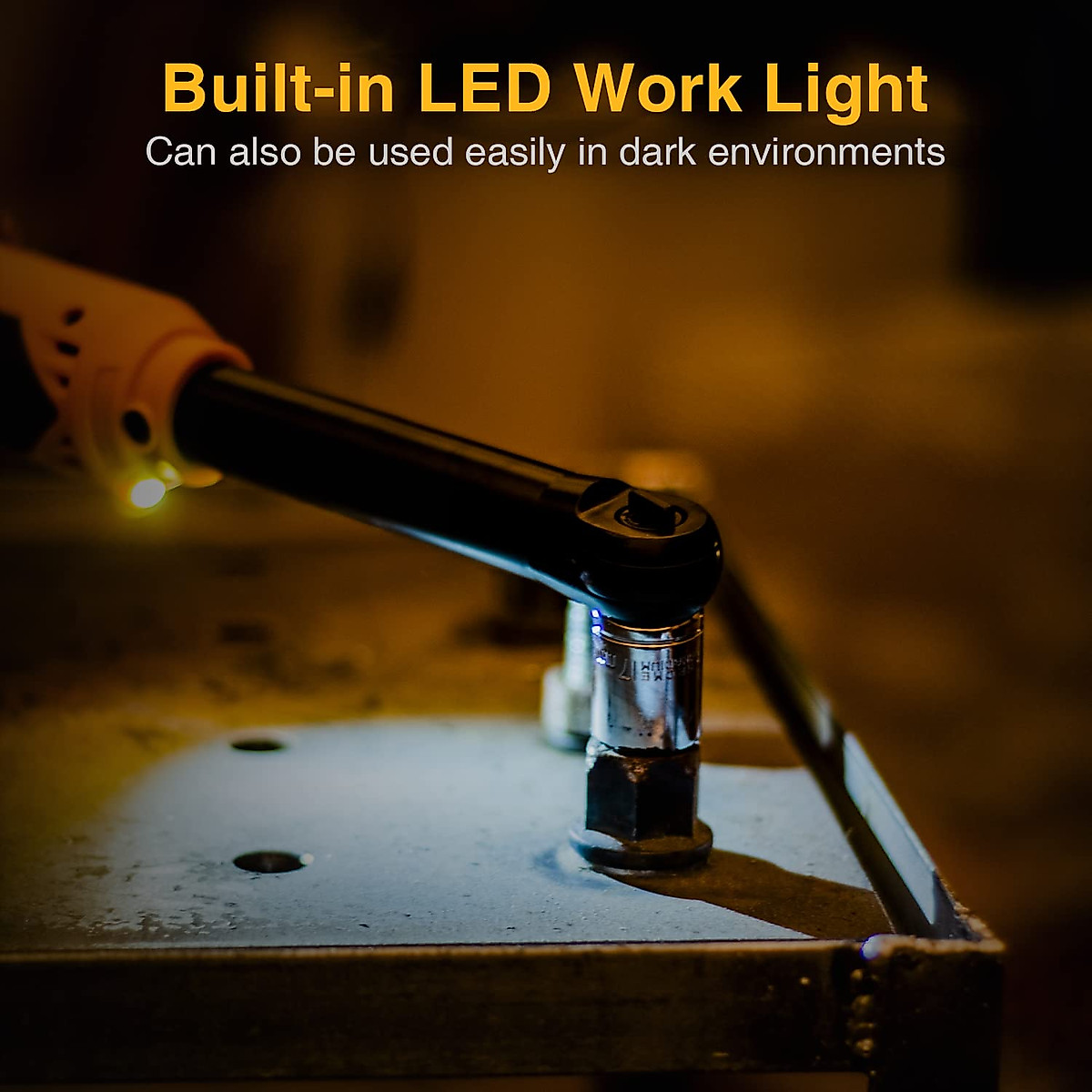 Meagle Extended Cordless Electric Ratchet Wrench, 3/8" 40 Ft-lbs 12V Long Reach Electric Ratchet Wrench Kit w/ 60-Min Fast Charge, Variable Speed, 2X2.0Ah Lithium-Ion Batteries, 7 Sockets& Tool Bag