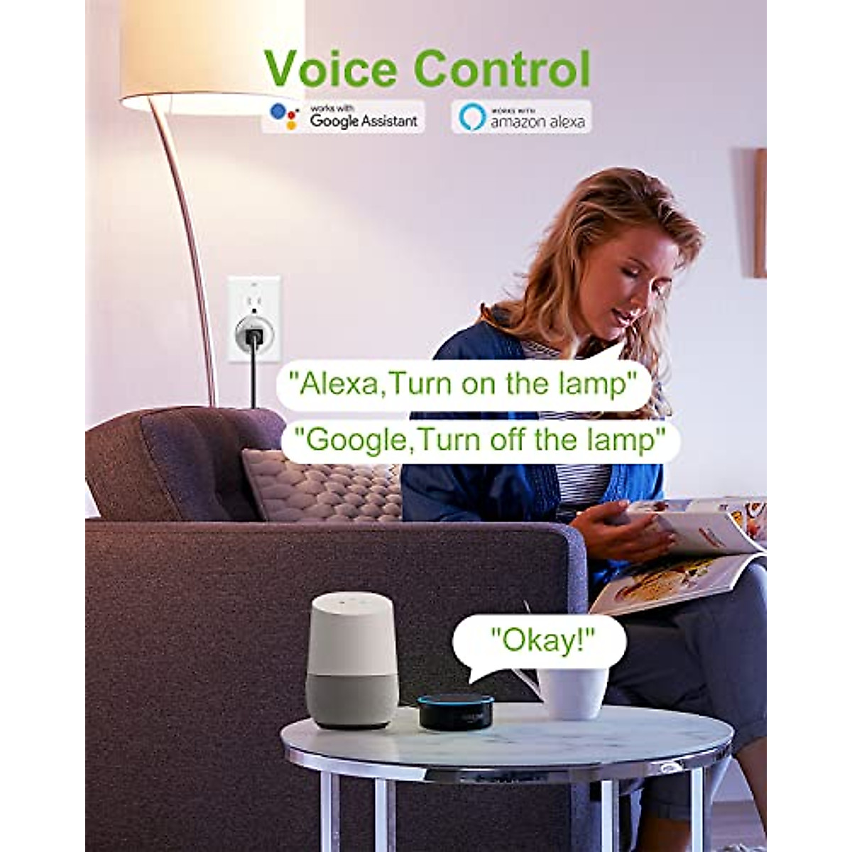 Aubess Smart Plugs with Energy Monitoring, Smart Plugs That Work with Alexa & Google Assistant, Alexa Smart Outlet Plug with Timer, Schedule, VeSync APP Remote Control, No Hub Required, White