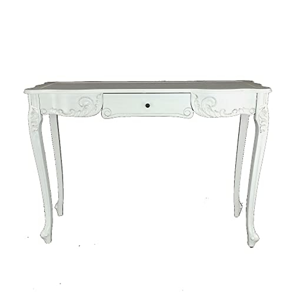 Benjara Troy 32 Inch Classic Wood Console Table, 1 Drawer, Floral Cared, White