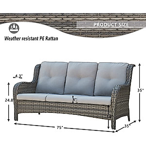 HUMMUH 5 Pieces Outdoor Furniture Patio Furniture Set Wicker Outdoor Sectional Sofa with Swivel Rocking Chairs,Patio Ottomans