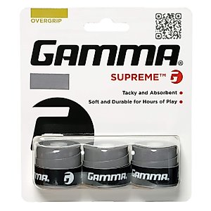 GAMMA Sports Supreme Overgrip for Tennis, Pickleball, Squash, Badminton, and Racquetball Racquets, 3-Pack, Grey