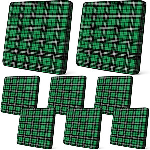Newwiee 8 Pcs Christmas Patio Cushion Cover Green Plaid Outdoor Cushion Cover Stretch Christmas Chair Cushions Replacement Furniture Couch Sofa Slipcovers Seat Cover Soft Washable