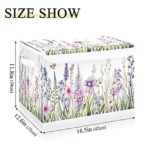Kigai Flowers Butterfly Storage Basket with Lids and Handles,Collapsible Storage Bins Organizer for Bedroom Organization,Office Storage,Toys,16.5x12.6x11.8 In