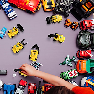 Zhanmai Mini Construction Engineering Trucks Set, 24 Pcs Small Construction Toys and Treat Bags with Twist Ties for Cake Birthday Party Favors Construction Birthday Party Supplies