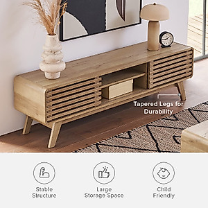 mopio Ensley TV Stand, Mid-Century Modern Television Stand for 55/60/65 inch TV, Farmhouse Entertainment Center with Storage, Media Console Credenza Table for Living Room, Bedroom (Oak, 59")