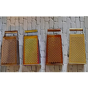 Large Stainless Steel 4 Sides Grater Slicer with Handle, Multifunctional Cutter Planing for Ginger, Garlic, Cucumbers, Carrots, Cheese, Potato, Ergonomic Design Kitchen Gadgets Accessories Gold