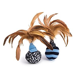 Petlinks (2 Count) Feather Flips Plush Ball Cat Toys - Blue, 2 Count