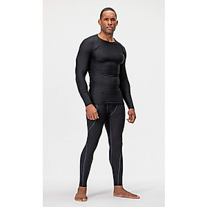DEVOPS 3 Pack Men's UPF 50+ Long Sleeve Compression Shirts, Water Sports Rash Guard Base Layer, Athletic Workout Shirt (X-Large, Black-Black-White)