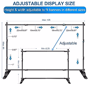 FUDESY Backdrop Banner Stand, 10x8ft Heavy Duty Display Frame Stand, Adjustable Metal Telescopic Tube, Step and Repeat Background Stand Kit for Trade Show, Photography Photo Booth, Party,with Sandbags