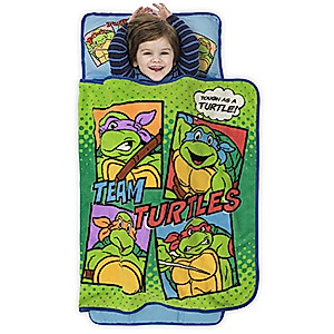 Teenage Mutant Ninja Turtles Toddler Nap-Mat - Includes Pillow and Fleece Blanket – Great for Boys and Girls Napping at Daycare, Preschool, Or Kindergarten - Fits Sleeping Toddlers and Young Children