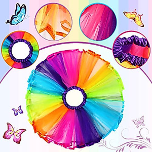 Kids Butterfly Costume Rainbow Tutu Dress for Girls, Eye Covering, Antenna Headband Fairy Wand for Christmas Girls Gift Party (Multicolor)