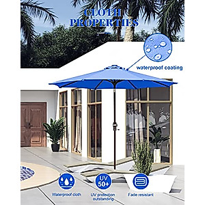 Zersun 9 FT Outdoor Patio Umbrellas with 32 Solar Lights 8 Ribs/Tilt Adjustment and Crank Lift System - LED Table Umbrella Outdoor Patio for Garden, Deck, Backyard, Pool and Beach - Navy Blue