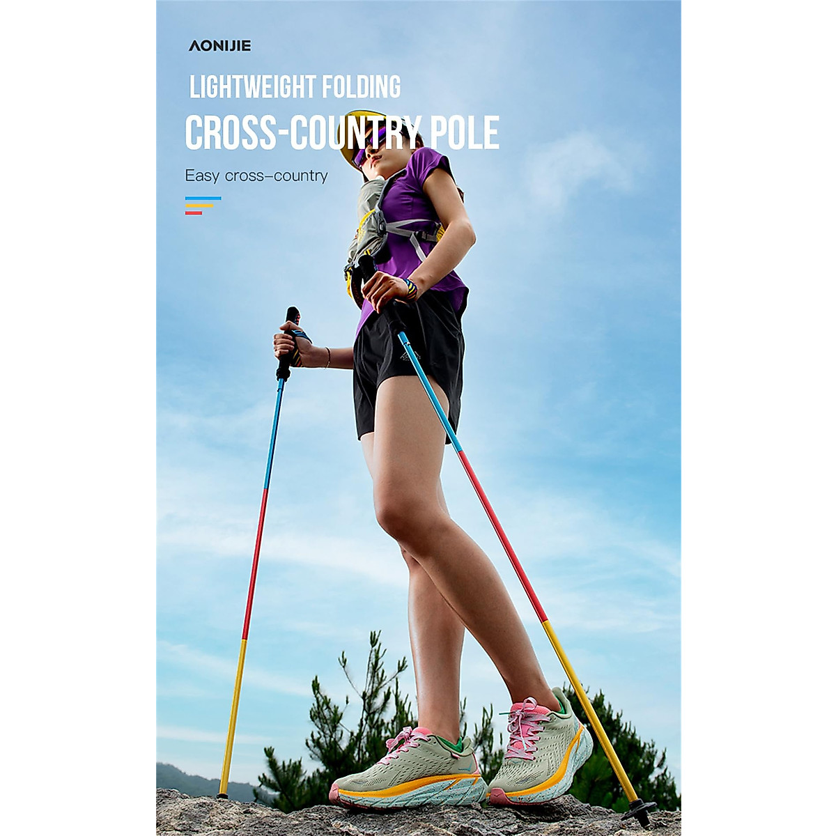 AONIJIE Folding Ultralight 7075 Aluminum Alloy Trekking Poles Quick Lock Trekking Hiking Pole Walking Stick (110 CM Style 2)