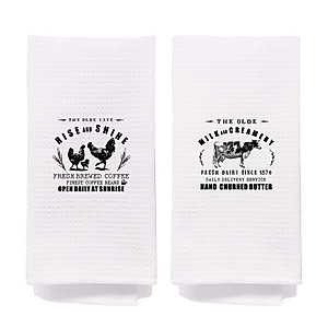NEGIGA Vintage Farmhouse Dairy Cattle Cow Home Chickens Kitchen Towels and Dishcloths Sets 24x16 Inch Set of 2,Farm Animal Decor Decorative Dish Hand Tea Bath Towels for Kitchen Bathroom