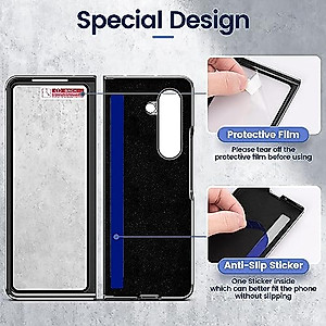 HAZARA Leather Case for Samsung Galaxy Z Fold 5, Tempered Screen Film Cover Folio Shockproof Hanging Phone Case,Blue