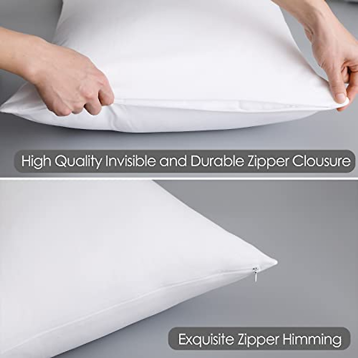 Standard Size Pillow Protectors Set of 2, 100% Egyptian Cotton Bed Pillow Cases with Zipper, 600 Thread Count Cooling Pillow Cases Quiet and Breathable Easy Care(2 Pack, White)