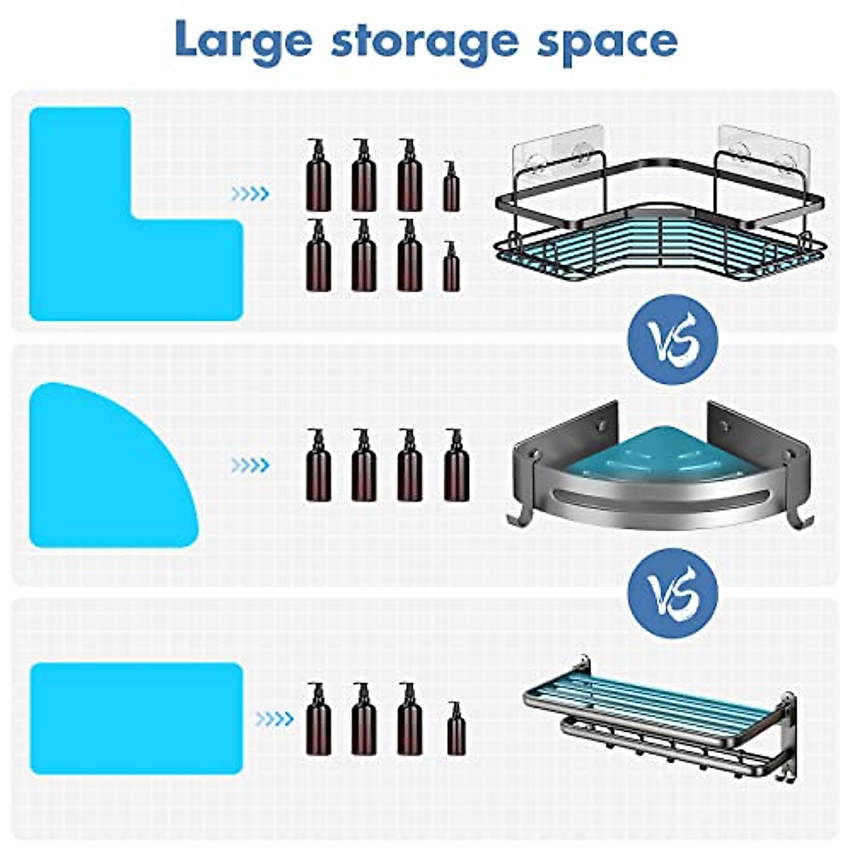 Corner Shower Caddy, 5-Pack Adhesive Shower Organizer, Shower Shelves for Inside Shower, Bathroom Organizer No Drilling with 2 Soap Holder,1 Toothbrush Holder,Rustproof Shower Rack Storage Accessories