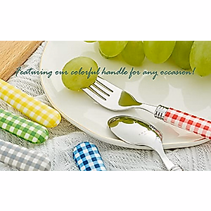 ANNOVA Silverware Set 20 Pcs Stainless Steel Cutlerty Color Handle Flatware -4xDinner Knife;4xDinner Fork;4xSalad Fork;4xDinner Spoon;4xDessert Spoon (Mix Color/Gingham Checkered Pattern)