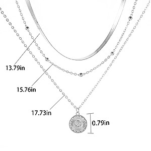 Woent Layered Lotus Pendant Necklaces Silver Bead Choker Necklace Chain Adjustable Jewelry for Women