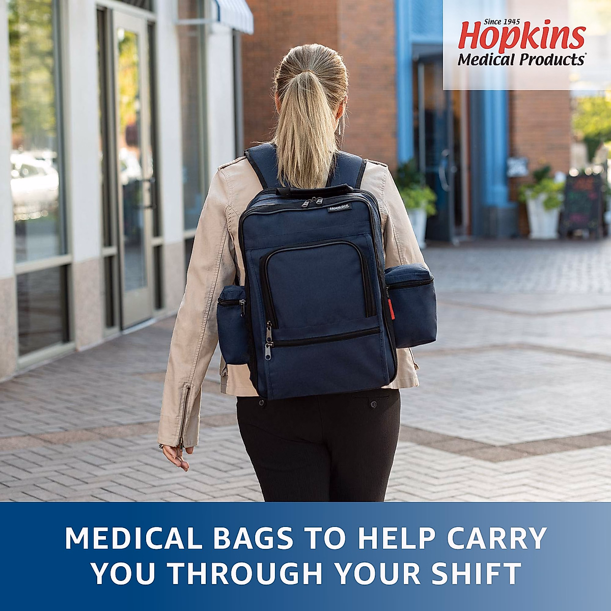 Hopkins EZ-View Deluxe Home Care Backpack, Waterproof, Ergonomic Straps, Lockable Zippers, Laptop Sleeve, Multiple Storage Compartments, Black, 11.5 In. x 9 In. x 16 In.