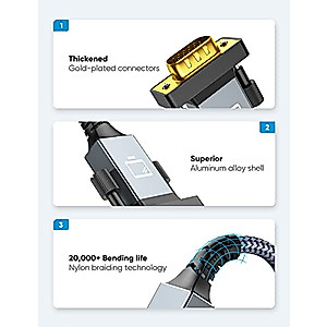 Capshi VGA to VGA Cable 6 Feet, VGA Cable 1080P Full HD Computer Monitor Cable with 15 pin 24k Gold-Plated Male to Male Cord for PC Laptop TV Projector[Aluminum Shell, Nylon Braided]
