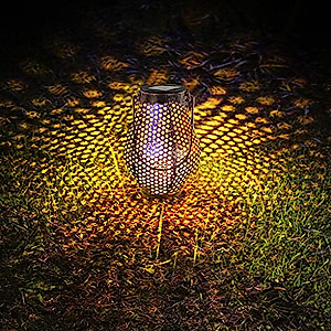 DJASM 2 Pieces Retro Wrought Iron Solar Led Lantern Outdoor Waterproof Hanging Lamp Light Control Induction Home Garden Lawn Landscape Lighting