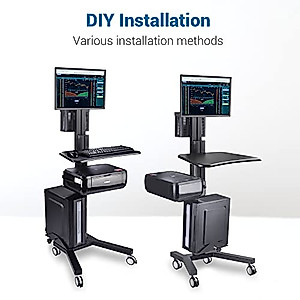 AW Rolling Computer Cart Adjustable Mobile PC Standing Workstation with Monitor Mount Keyboard Tray Printer CPU Holder Wheels for Shop Home Office Black