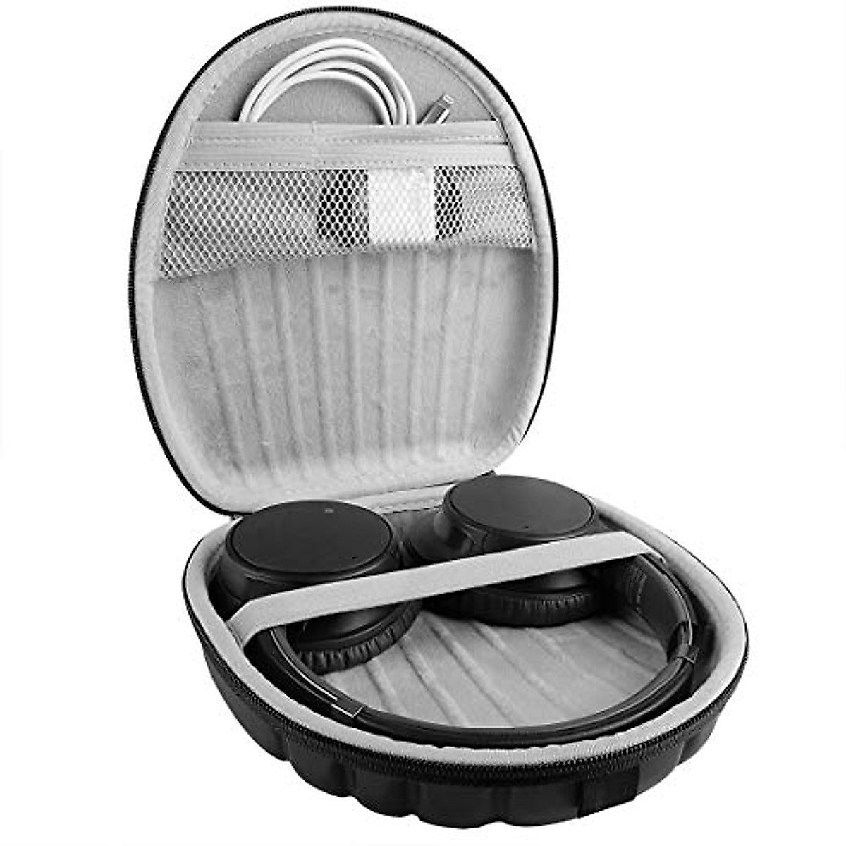 Geekria Shield Case Compatible with Sony WH-CH720N, WH1000XM5, WHCH710N, WHCH520, WH1000XM3 Headphones, Replacement Protective Hard Shell Travel Carrying Bag with Cable Storage (Seashell Black)