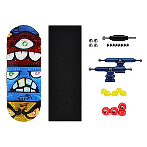 Teak Tuning 34mm Pro Fingerboard Heat Transfer Graphic Complete - Fully Assembled with Pro Level Parts - Pro Shaped Wood Deck (34x97mm), UltraSpin Wheels, Prodigy Trucks - Stack 'Em Monsters
