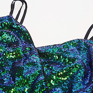 GRACE KARIN Party Dress for Women V-Neck Ruched Sequin Sparkly Glitter Dress Dark Green L