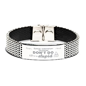 GIFTVILLE & SURPRISE Inspirational Stainless Steel Bracelet, Don't Do Stupid, Gifts for Clinical Laboratory Technician Engraved Message