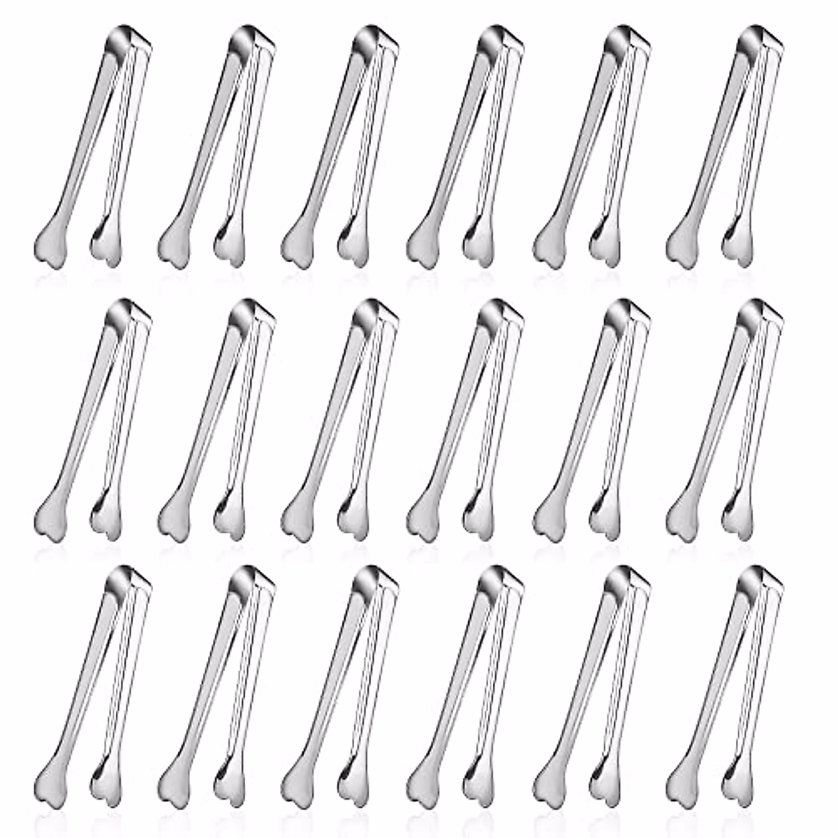 Dmoera 18 Pack Premium Small Serving Tongs, Mini Stainless Steel Appetizer Tongs 4.33Inch Silver