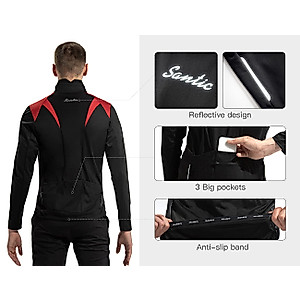 Santic Men's Cycling Bike Winter Jackets Windproof Fleece Thermal Warm UP Running Bike Bicycle Jacket Breathable Reflective Softshell Windbreaker