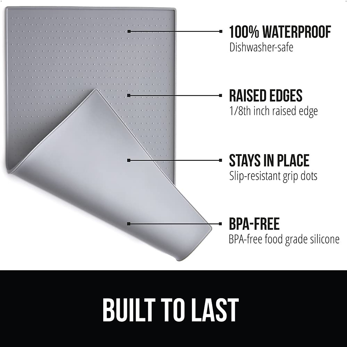 GORILLA GRIP 100% Waterproof Raised Edge BPA Free Silicone Pet Feeding Mat, Dog Cat Food Mats Contain Spills Protects Floors, Placemats for Cats and Dogs Water Bowl, Pets Accessories 28x18 Gray