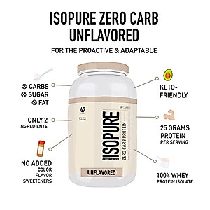Isopure Unflavored Whey Isolate Protein Powder, with Vitamin C & Zinc for Immune Support, 25g Protein, Zero Carb & Keto Friendly, 1 Pound (Packaging May Vary)