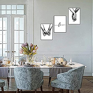 16"x20" Love and Hand in Hand Wall Art Canvas Print Poster,Simple Fashion Black and White Couples Love Hands Sketch Art Line Drawing Decor for Home Living Room Bedroom Office(Set of 3 Unframed)