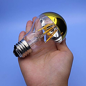 Half Chrome Light Bulb, Gold Tipped Light Bulb Dimmable, 6W (60 Watt Equivalent), A19 A Shape Decorative LED Bulbs, 2700K Warm White, Filament LED Edison Bulb, E26 Base, Pack of 4