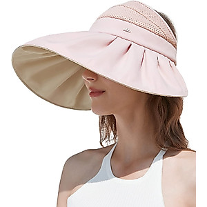 BENEUNDER Large Brim Foldable Sun Visor for Women UPF50+ UV Protection (Pink)
