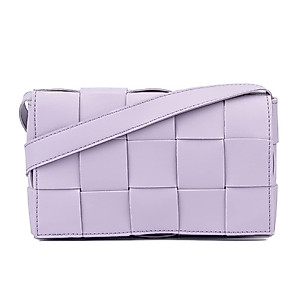 Olivia Miller Women's Fashion Ainsly Lavender Woven Faux PU Leather w Front Flap, Small Cassette Crossbody Bag w Adjustable Shoulder Strap, Casual Trendy Purse Handbag