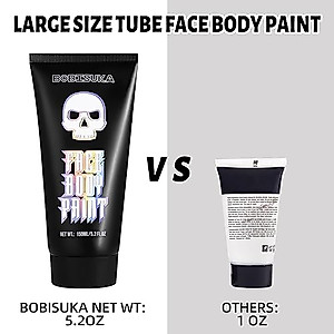BOBISUKA 150ml Oil-Based White Face Body Paint Cream, 5.2Oz PRO Large Tube Clown White Washable Makeup Skull Joker Skeleton Face Painting for SFX Cosplay Halloween Costume Makeup Foundation