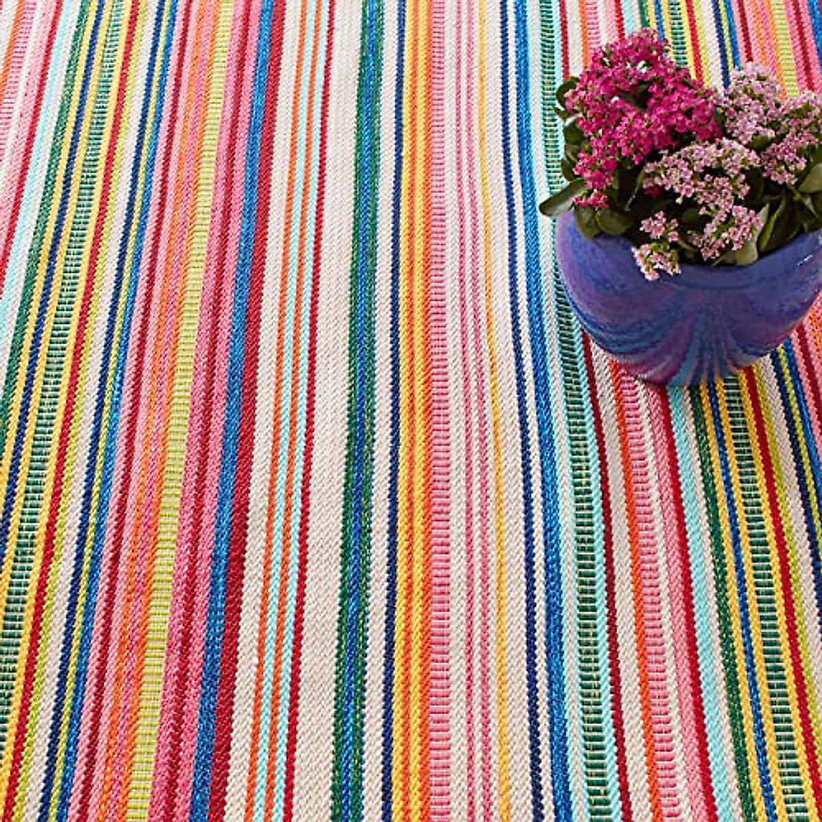 Dash and Albert Bright Stripe Handwoven Indoor/Outdoor Rug, 8 X 10 Feet, Multi Stripe Pattern