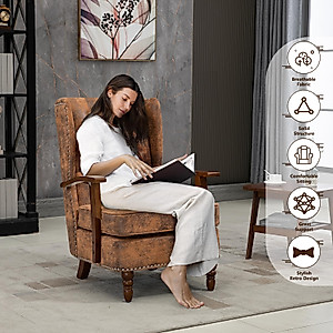 Mid Century Accent Chair Set of 2, Modern Wingback Comfy Armchair with Tufted Back and Nailhead Trim, Upholstered Sofa Arm Chair for Living Room, Bedroom, Office, Reading Room, Lounge, Coffee