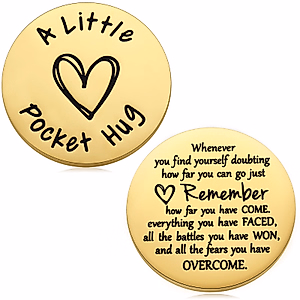 MIXJOY Little Pocket Hug Token Positive Affirmations Keepsake, Cancer Survivor Recovery Celebrate Sobriety Support Cheer Up Gifts for Men, Thinking of You Gift with PU Leather Keychain (Gold)