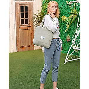 Makukke Corduroy Tote Bag with Zipper, Women's Shoulder Purses for Office School Shopping Travel (Gray)