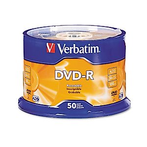 Verbatim 95101 DVD-R Discs, 4.7GB, 16x, Spindle, Silver, 50/Pack