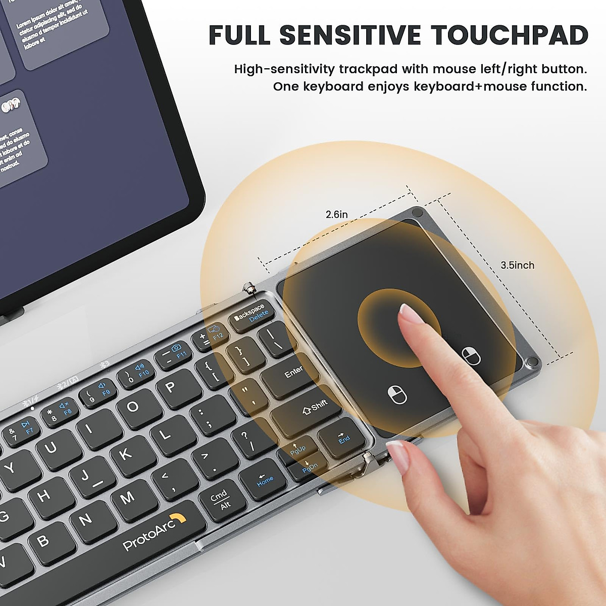 ProtoArc Foldable Bluetooth Keyboard with Touchpad, XK02 Folding Wireless Keyboard for Travel, Pocket-Sized Compact Portable Keyboard for iPad iPhone Tablet Laptop Windows iOS Android